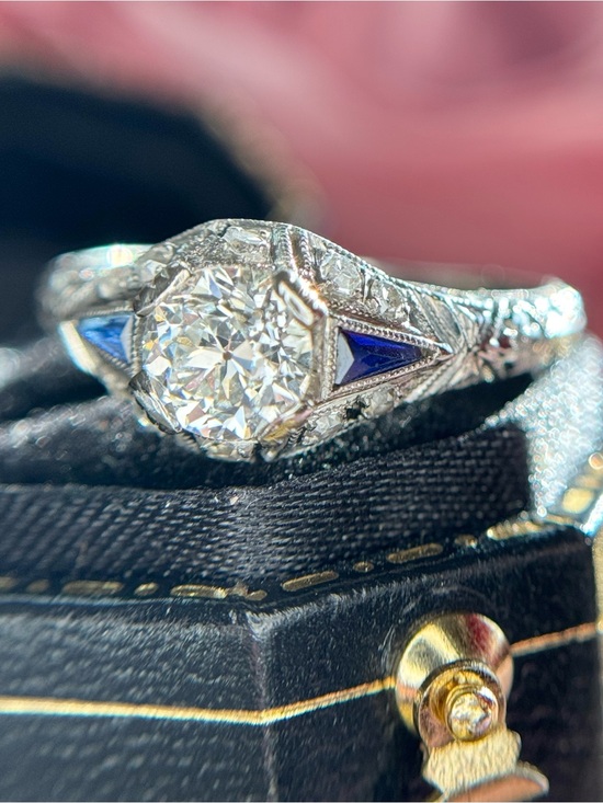 Jewelry | Art Deco Old European Cut Diamond Blue Sapphire Platinum ...